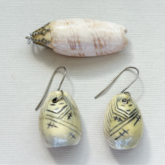 Jewelry | Vintage Carved Cowrie Shell Earrings Shell Pendant | Poshmark